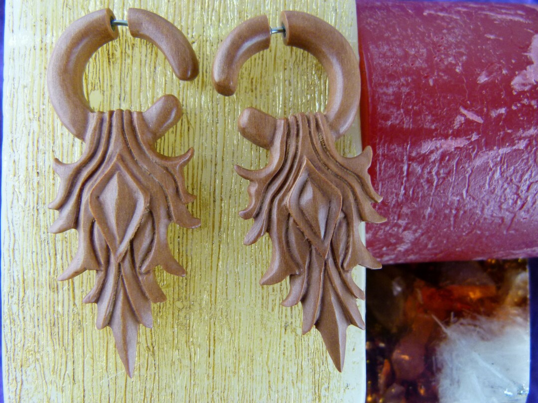 Wood Fake Stretch Earrings Fake Gauge Earrings Fake Stretch Ears Sawo ...