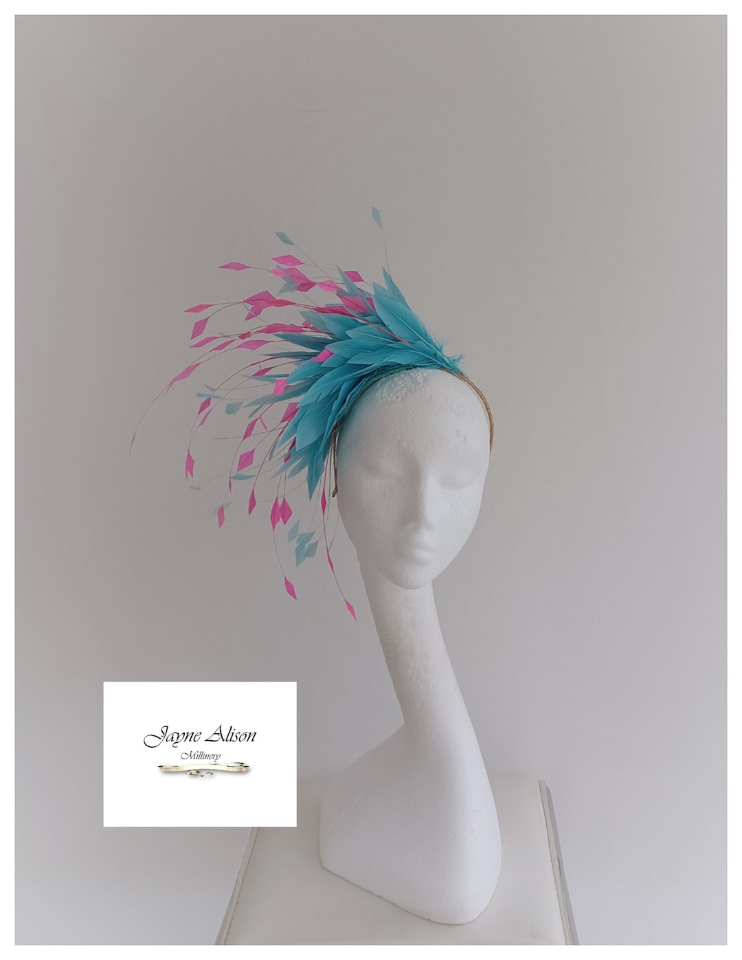 Pink, Turquoise Feather Halo Headpiece, Fascinator, Wedding Hat, Ladies ...