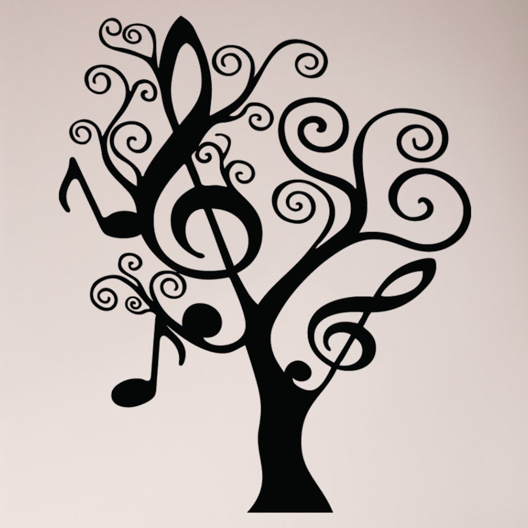 Music Note Tree Shape Treble Clef Mural Wall Decal Stickersilhoutte Art ...