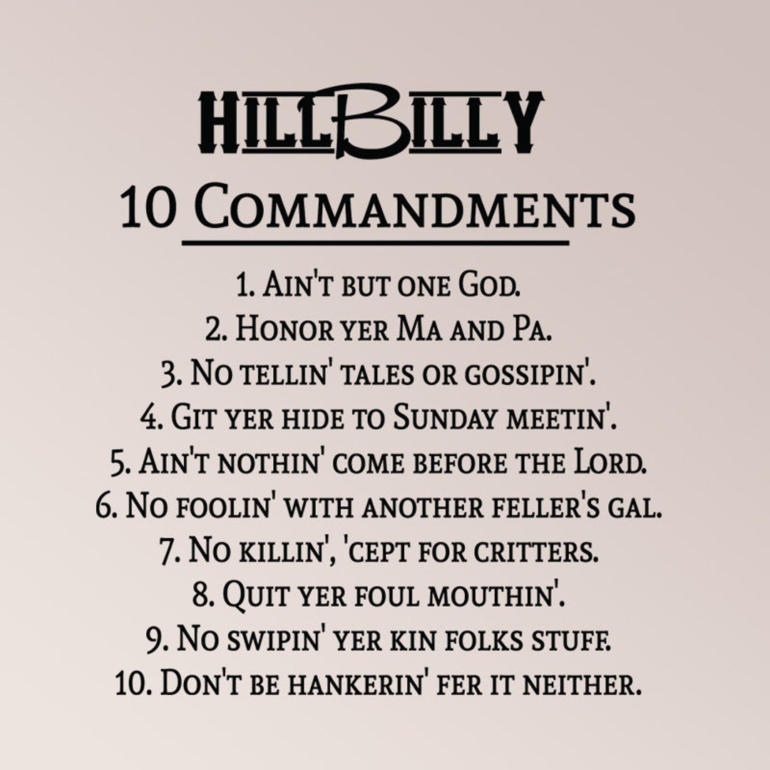 Hillbilly 10 Ten Commandments Funny Humor South Country Wall Decal ...