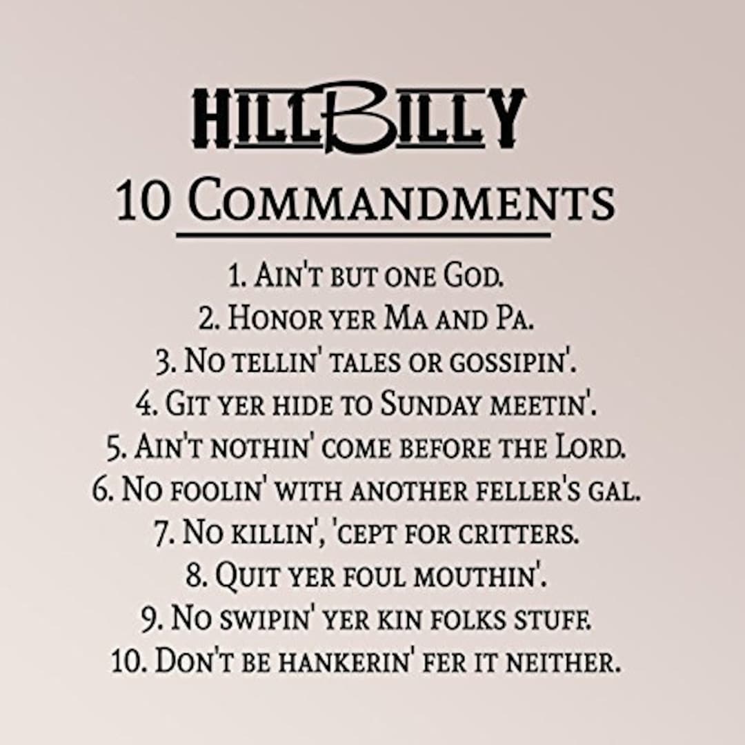 24"x24" Hillbilly 10 Ten Commandments Funny Humor South Country Wall ...