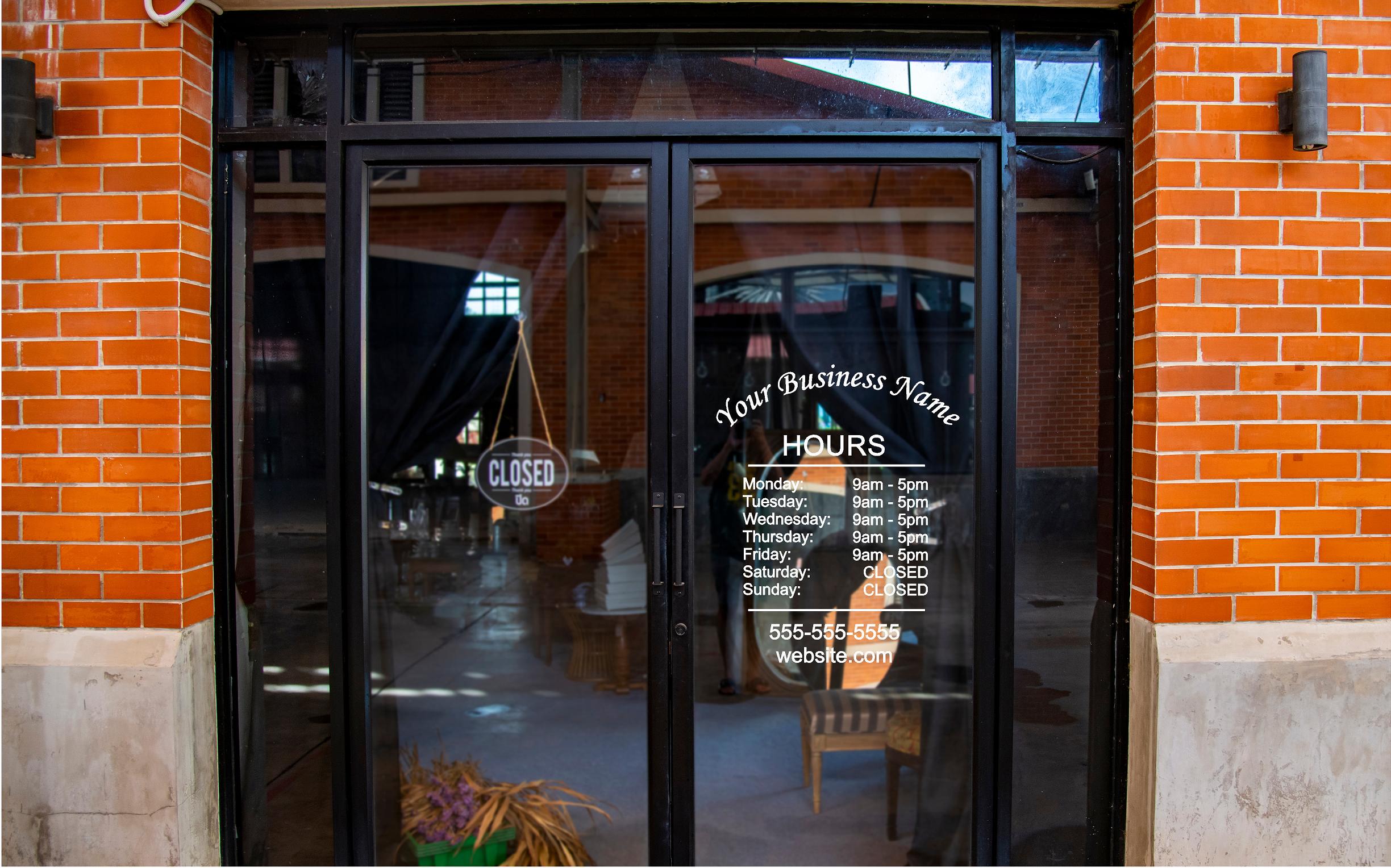 Business Hours Store Company Fully Custom Decal Personalized Glass Door ...