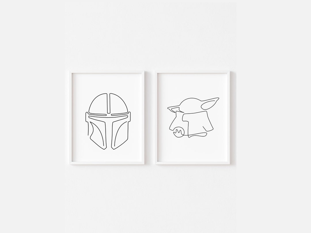 Baby Yoda Grogu Bounty Hunter Duo Star Wars Minimalist Line Drawing ...