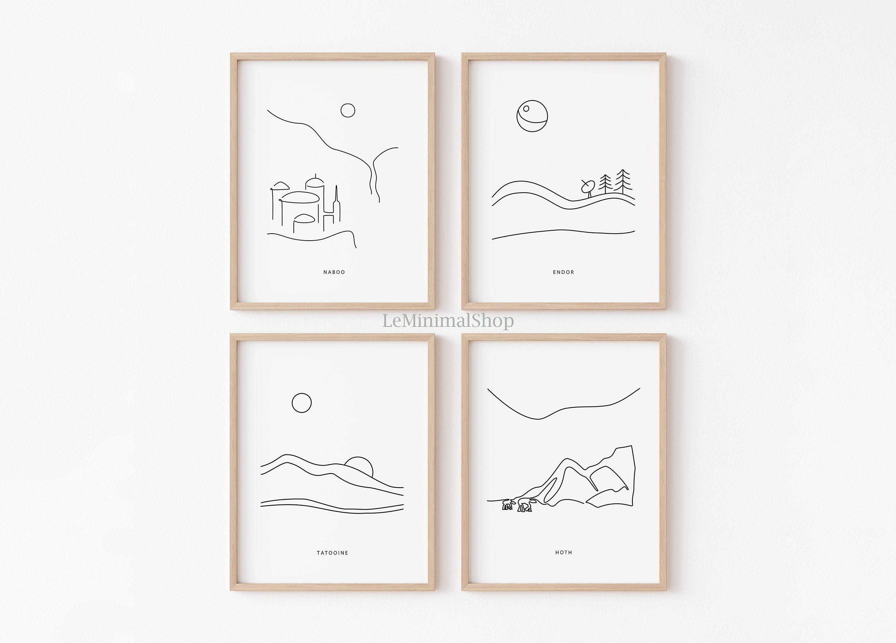 Star Wars Landscape Minimalist Line Art Set of 4 Prints - Etsy Canada