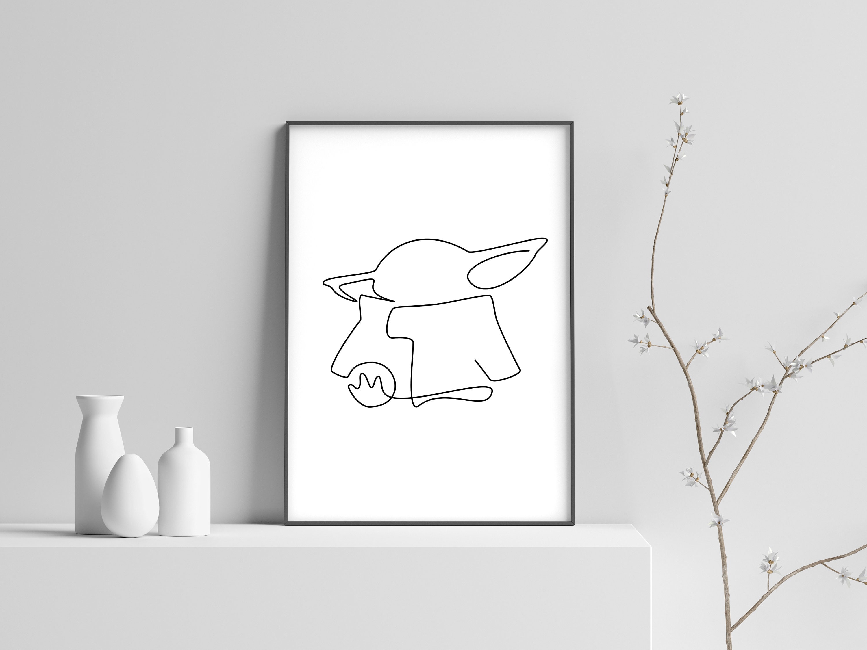 Baby Yoda Grogu Star Wars Mandalorian Minimalist Line Drawing | Etsy UK