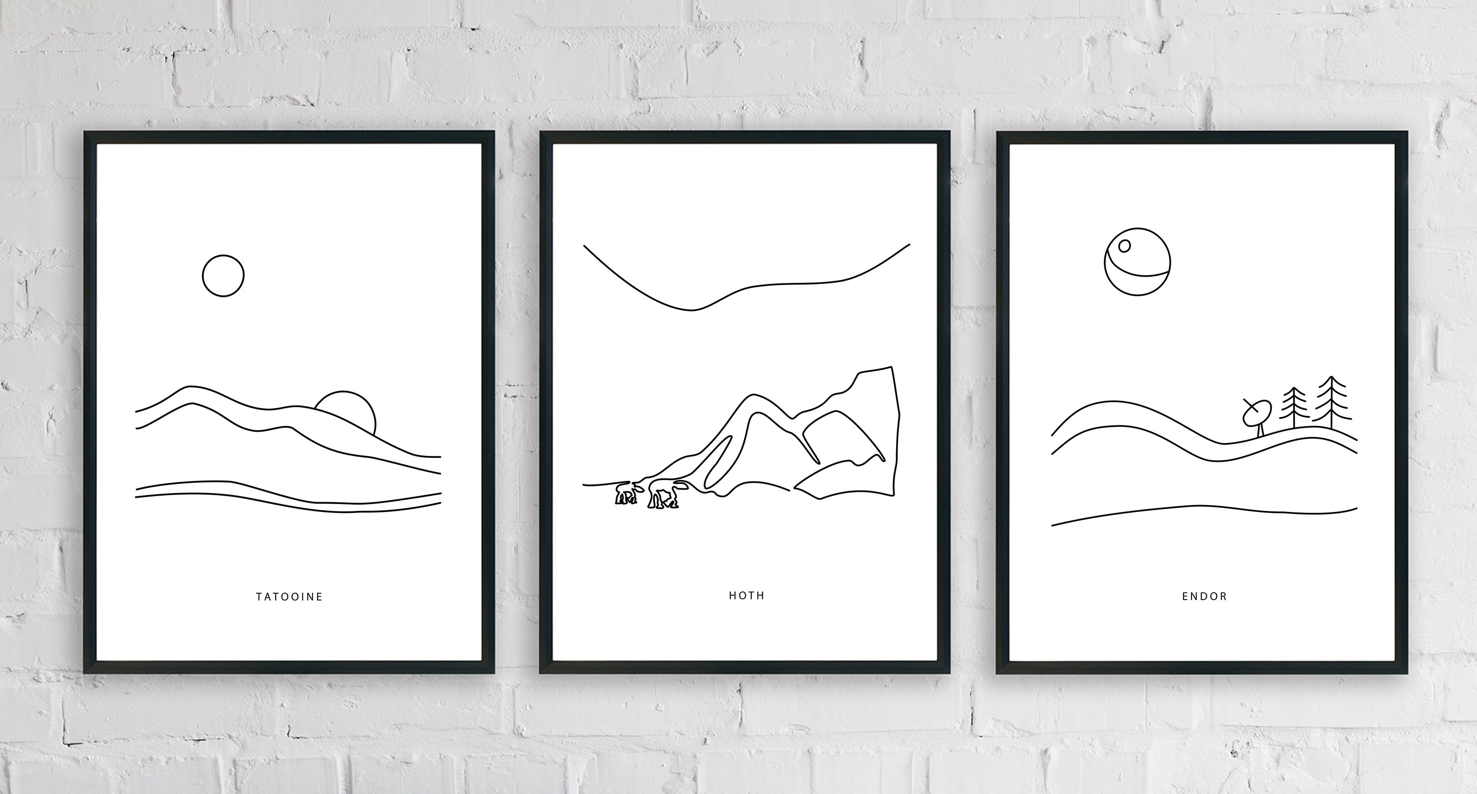 Star Wars Landscape Minimalist Line Art Set of 3 Prints - Etsy