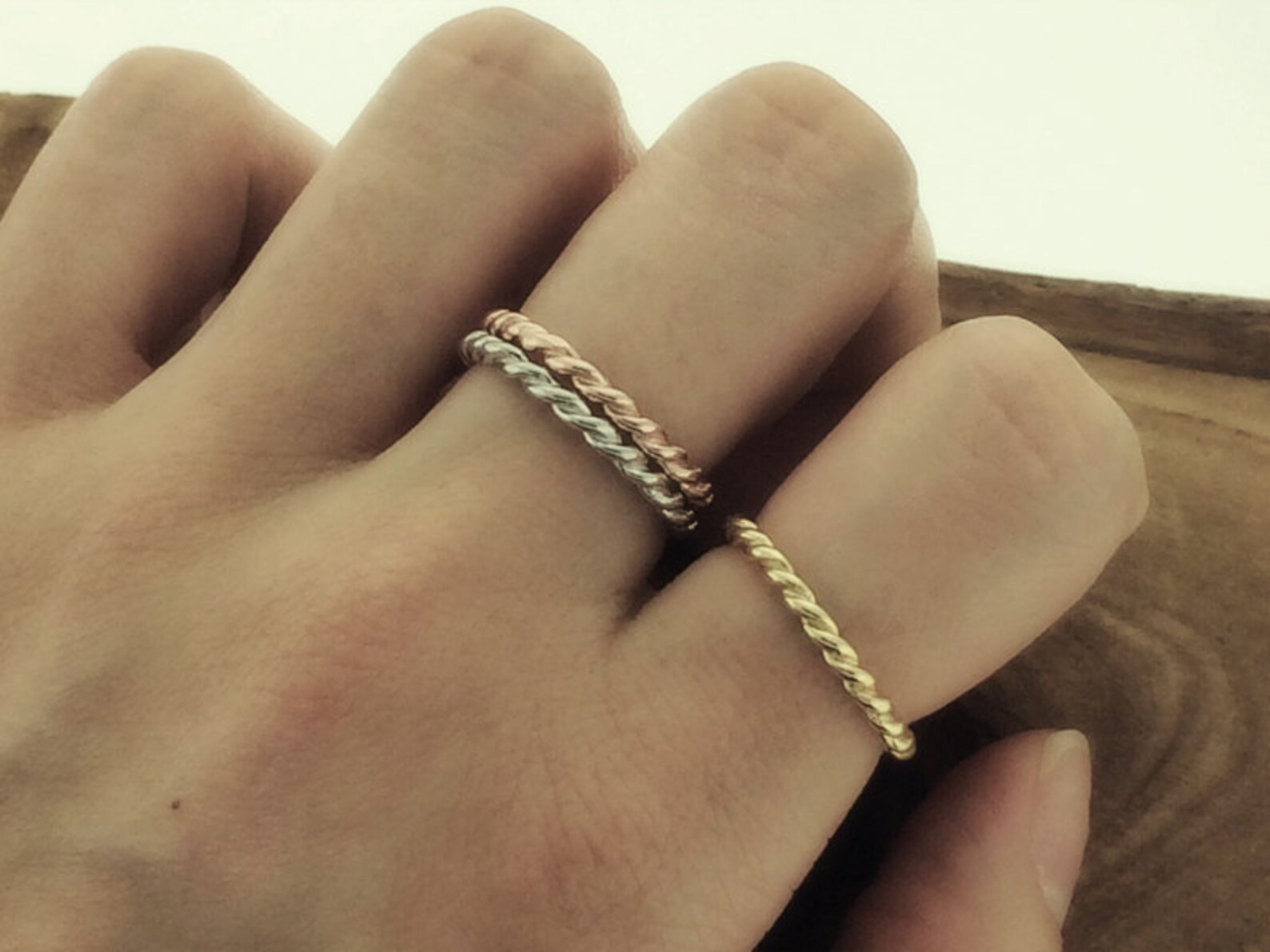 925 Sterling Silver Rose Gold Rope Band Ring | Etsy