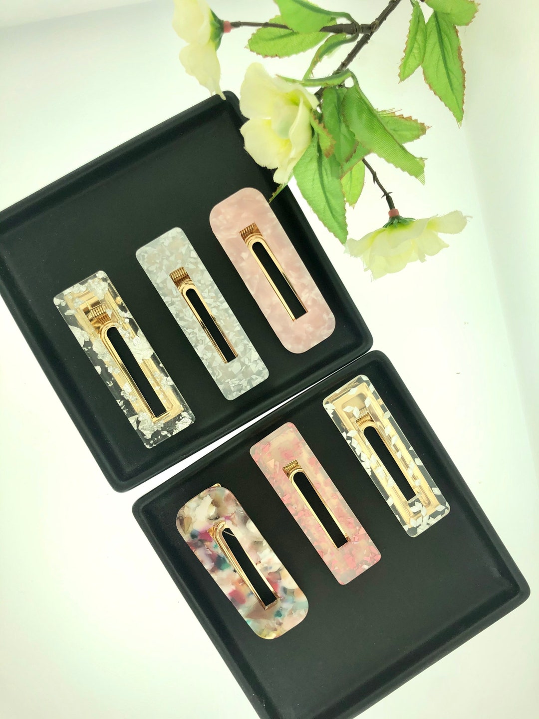 Rectangle Hinged Acrylic Barrette - Etsy