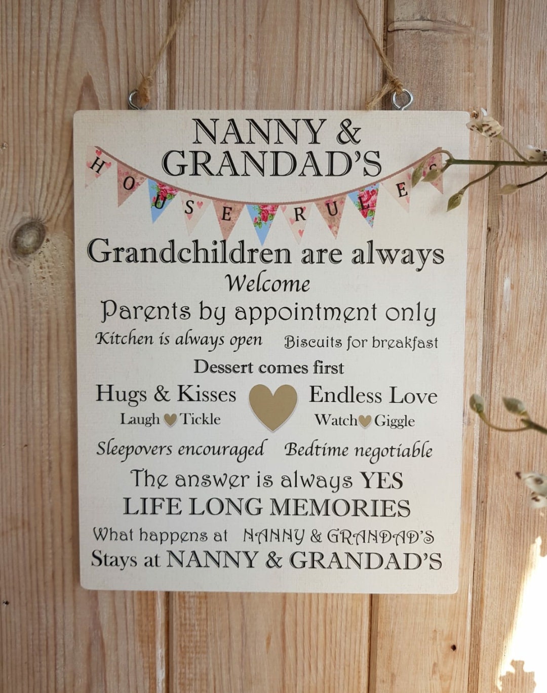 Wooden Nanny and Grandad House Rules Plaque Personalised Gift for Nanny ...
