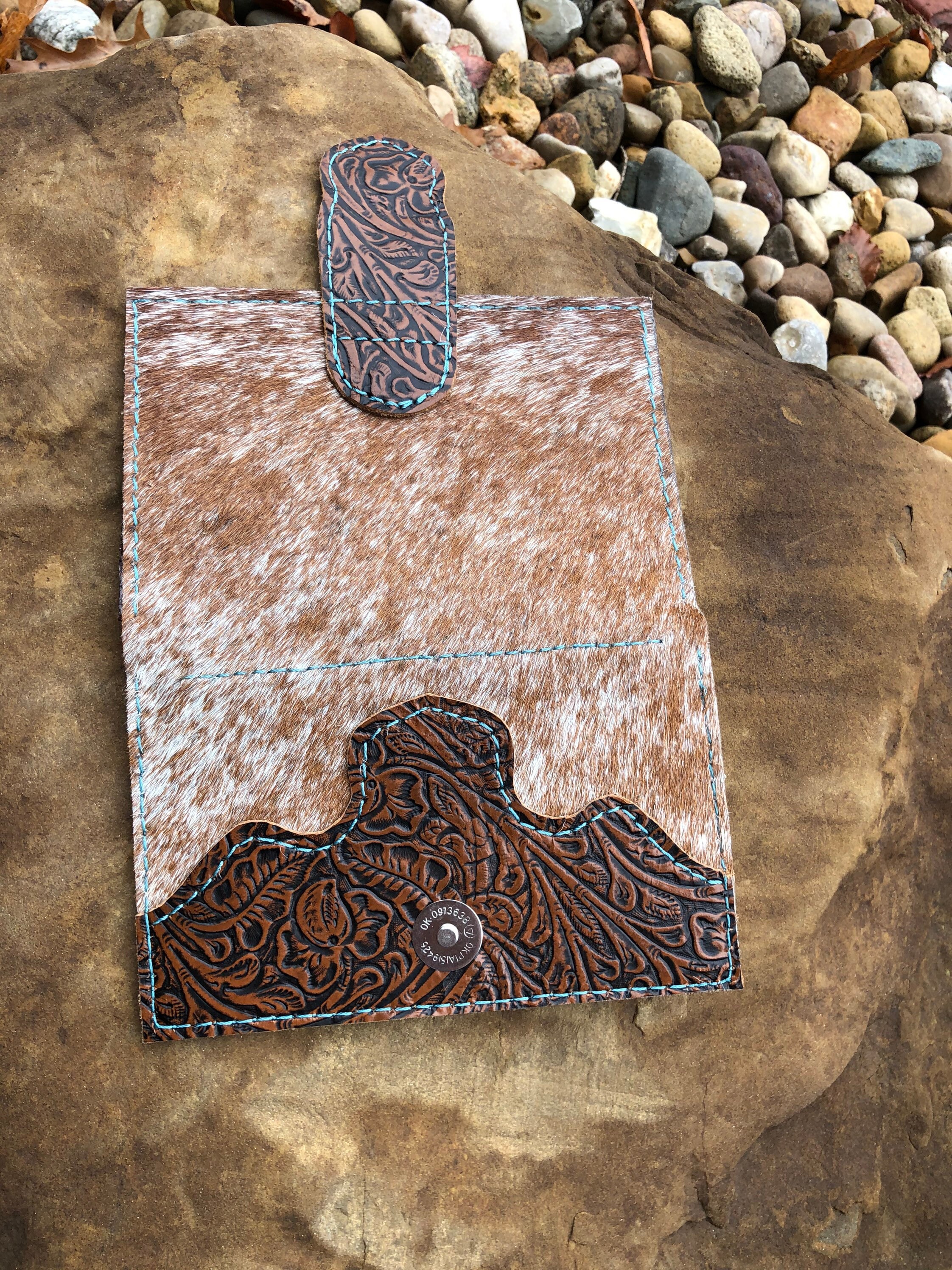 Western Cowhide Wallet Speckled Hide Turquoise Thread Cowgirl. - Etsy