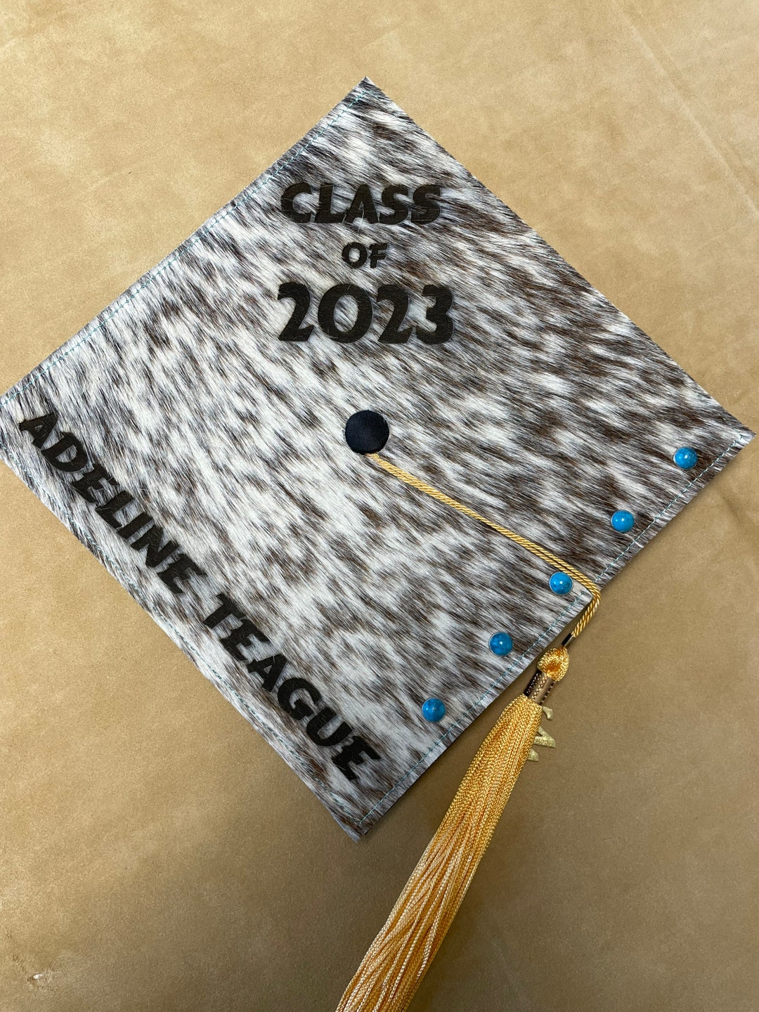 Grad Cap Topper Western Cowhide Personalized Mortar Board Cover ...