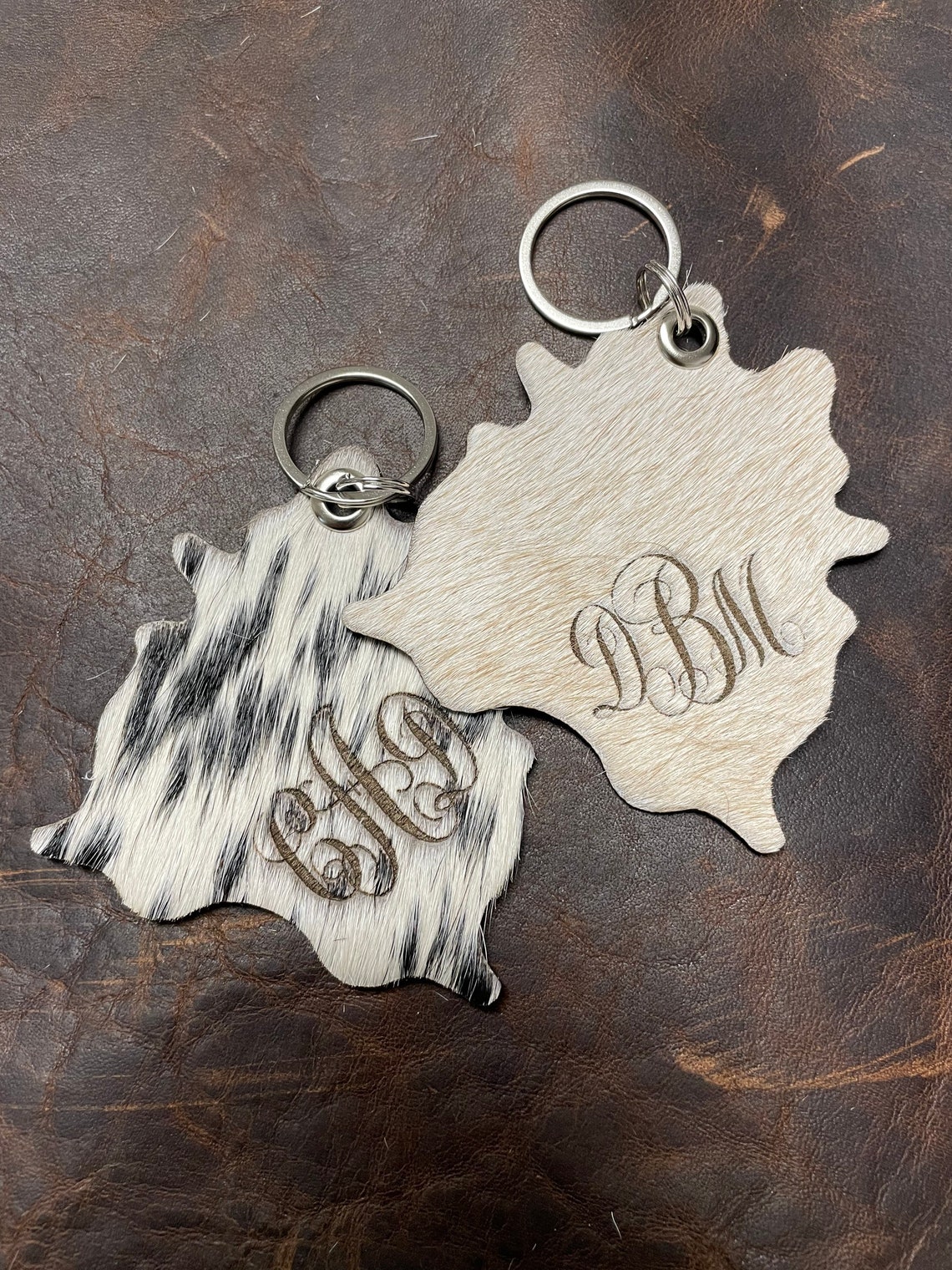 Mini Cowhide Keyring Personalized. - Etsy