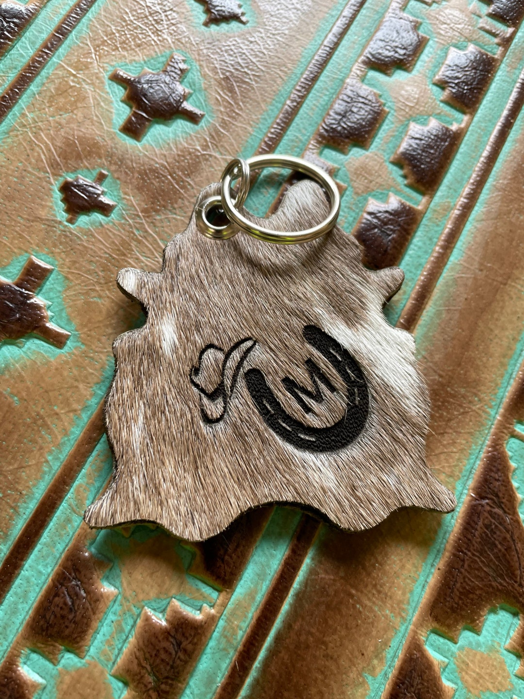Mini Cowhide Keyring Personalized. - Etsy