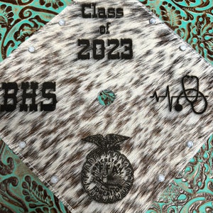 Grad Cap Topper Western Cowhide Personalized Mortar Board Cover ...