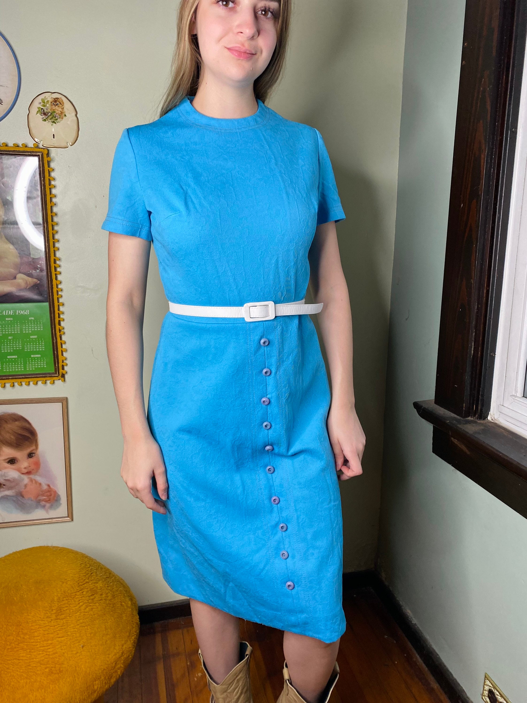 1970s Blue Floral Dress - Etsy
