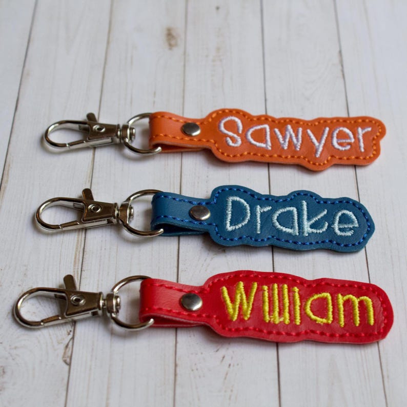 Custom Embroidered Name Keychain | Tiny Tag, Drake Font - Etsy