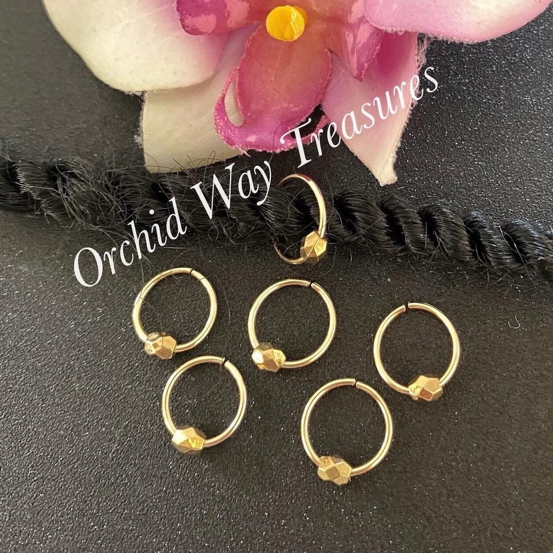 Gold Hair Rings W/faceted Metal Beads Set of 6 Braid/dread Rings ...