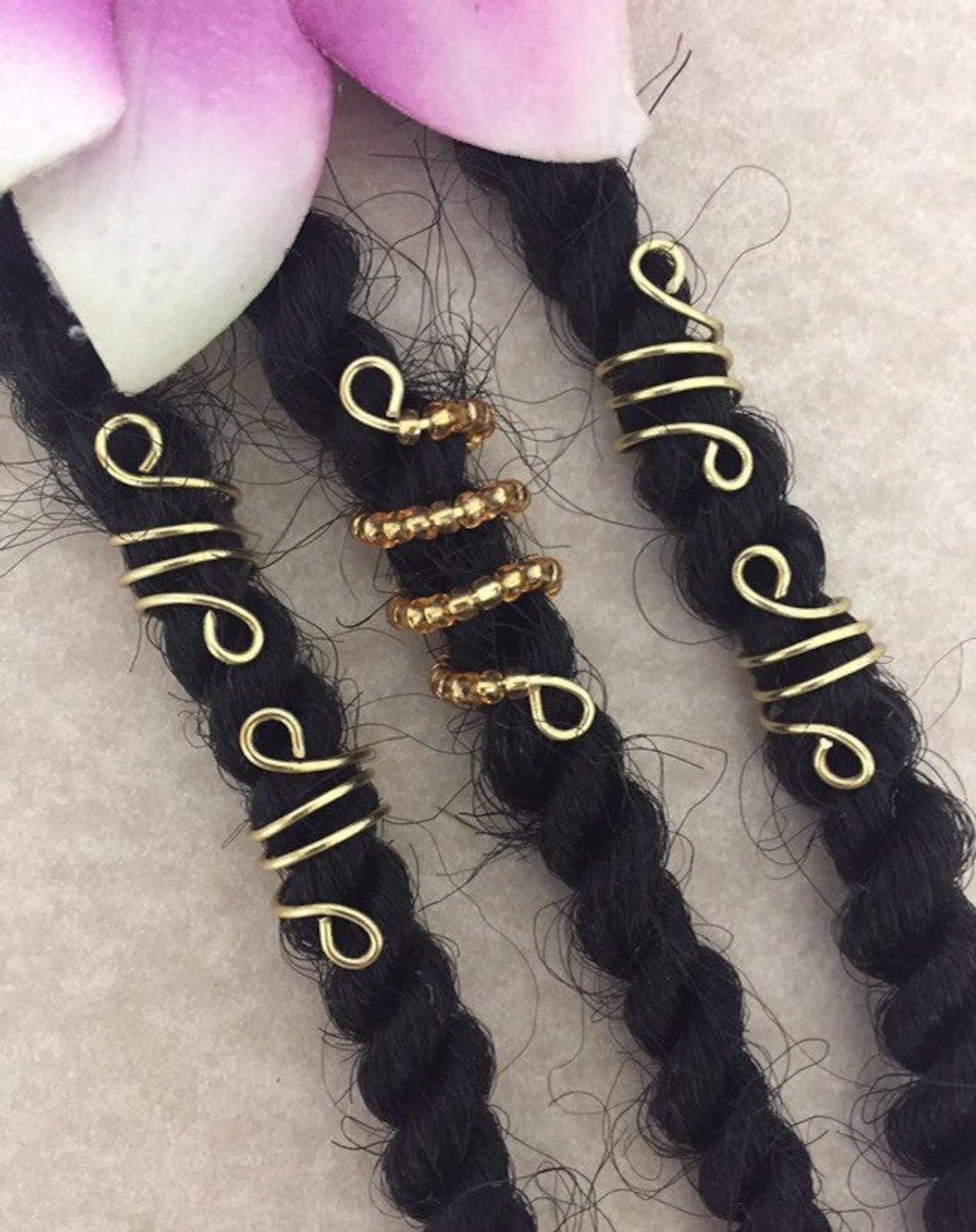 Loc Jewelry W/gold Glass Beads Set of 5 Dreadlock Charms Hair - Etsy
