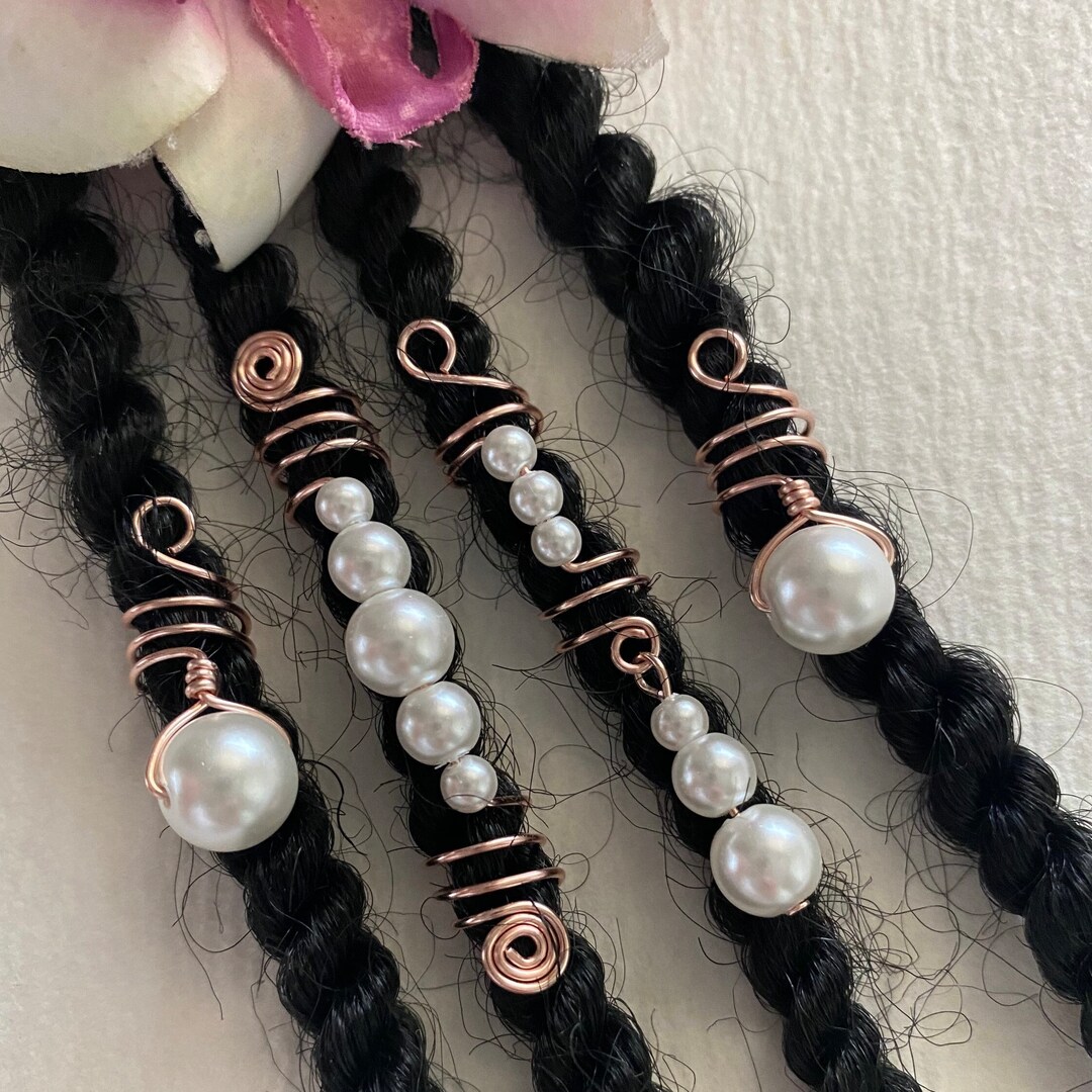 Loc Jewelry Rose Gold W/white Glass Pearls Dread/braid Charms Set of 4 ...