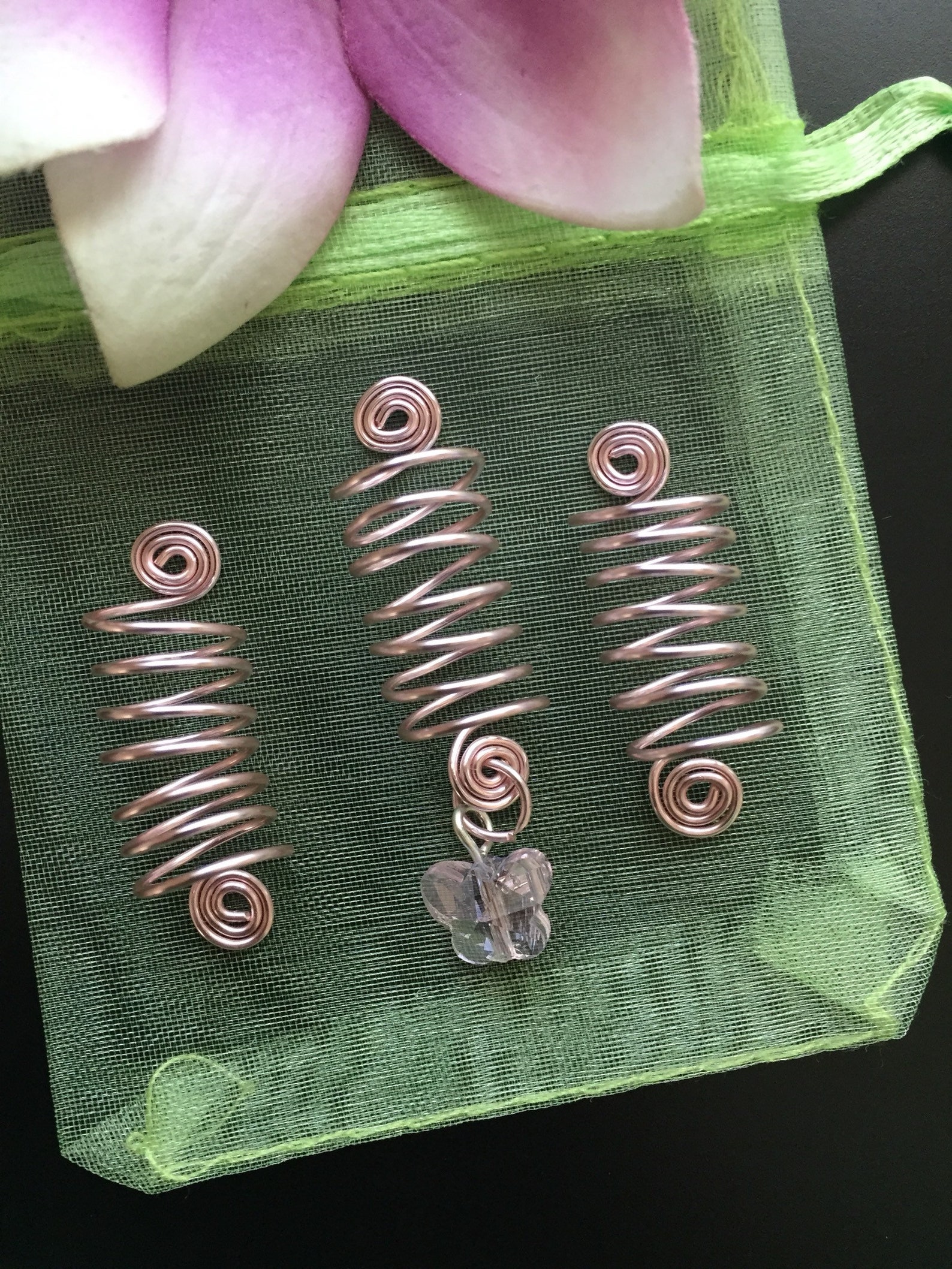 Loc Jewelry Pink Coils W/pink Crystal Butterfly Dreadlock | Etsy