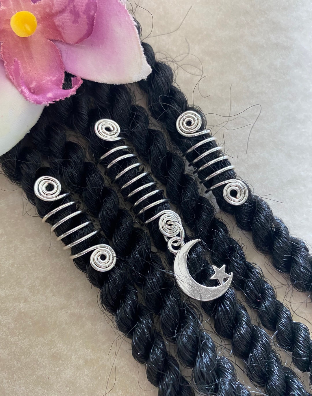 Loc Jewelry Silver Moon & Star Dread/braid Charm Dreadlock Braids ...