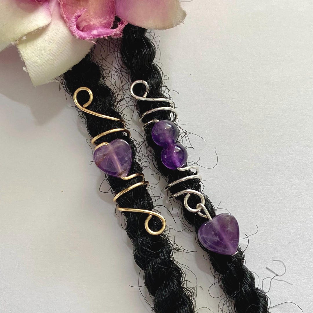 Loc Jewelry W/amethyst Heart Braid/dread Charm Dreadlock Coil Dreads ...