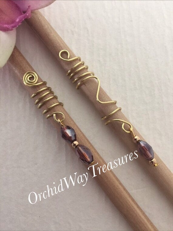 Loc Jewelry Gold W/purple Glass Beads Set of 2 Gold Dreadlock - Etsy