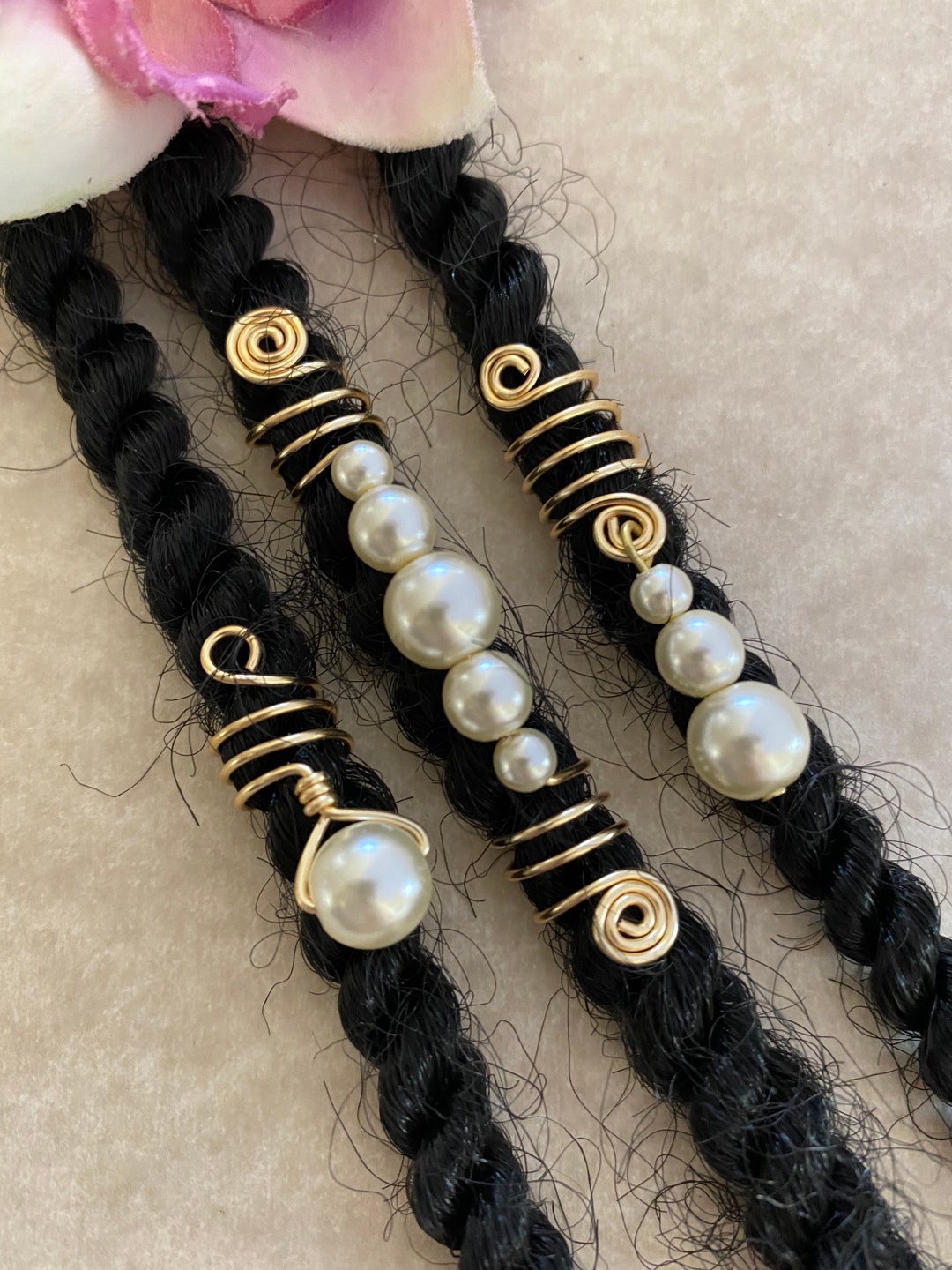 Loc Jewelry W/ivory Glass Pearls Set of 3 Dread/braid Charms Dreadlock ...