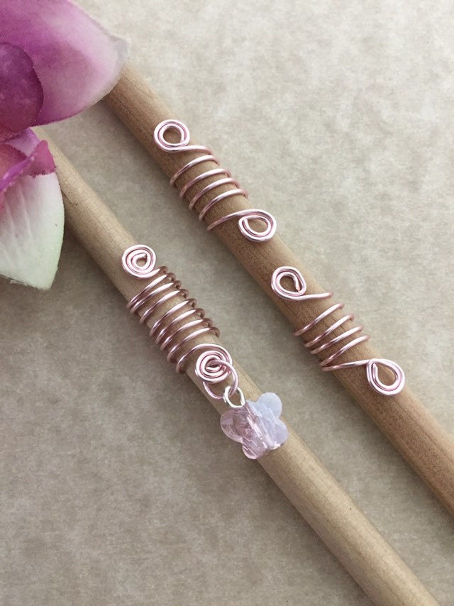Loc Jewelry Pink Coils W/pink Crystal Butterfly Dreadlock | Etsy