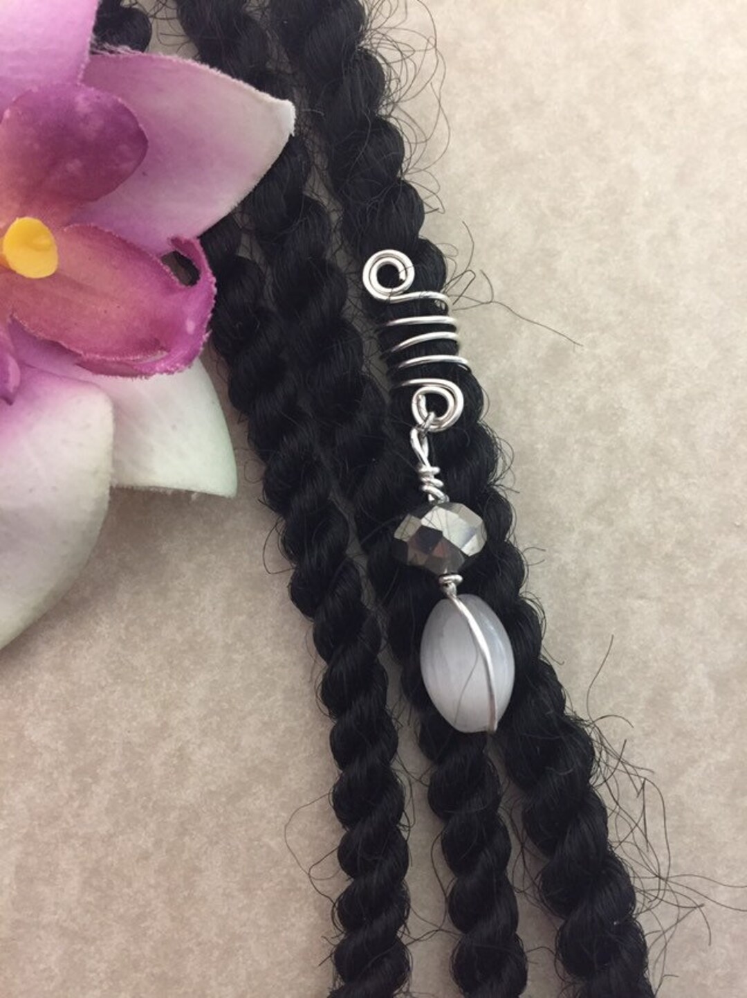 Loc Jewelry Silver W/gray Cats Eye Dreadlock Coil Hair Jewelry - Etsy