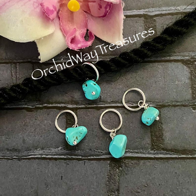 Silver Hair Rings W/turquoise Wagnerite Stones Set of 4 Braid/dread ...