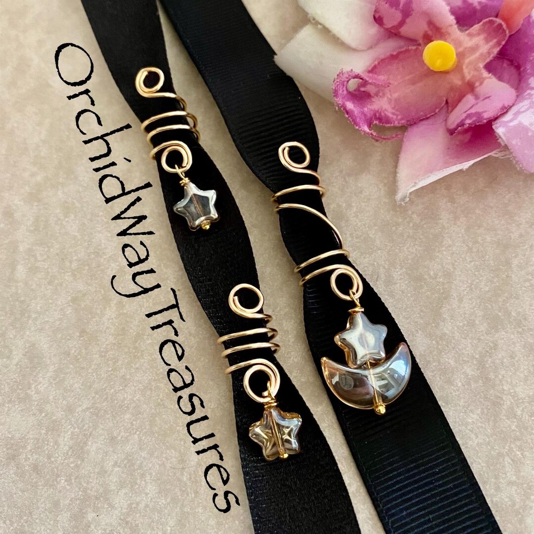 Loc Jewelry Amber Glass Moon & Star Dread/braid Charms Set of 3 ...