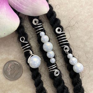 Loc Jewelry Silver W/white Marble Glass Pearls Set of 3 Dread/braid ...