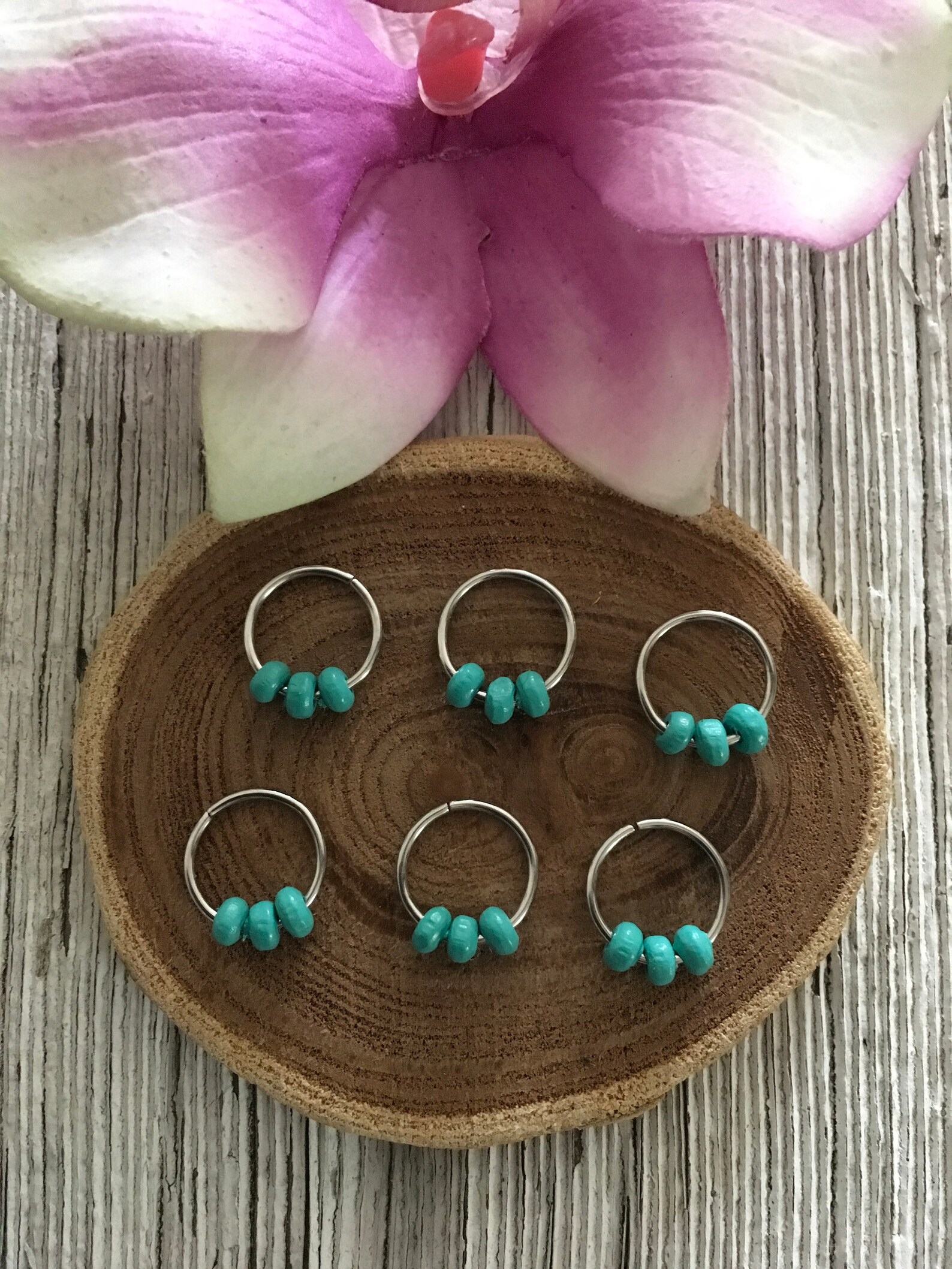 Silver Hair Rings W/ Turquoise Wooden Beads Braid Rings Braid - Etsy