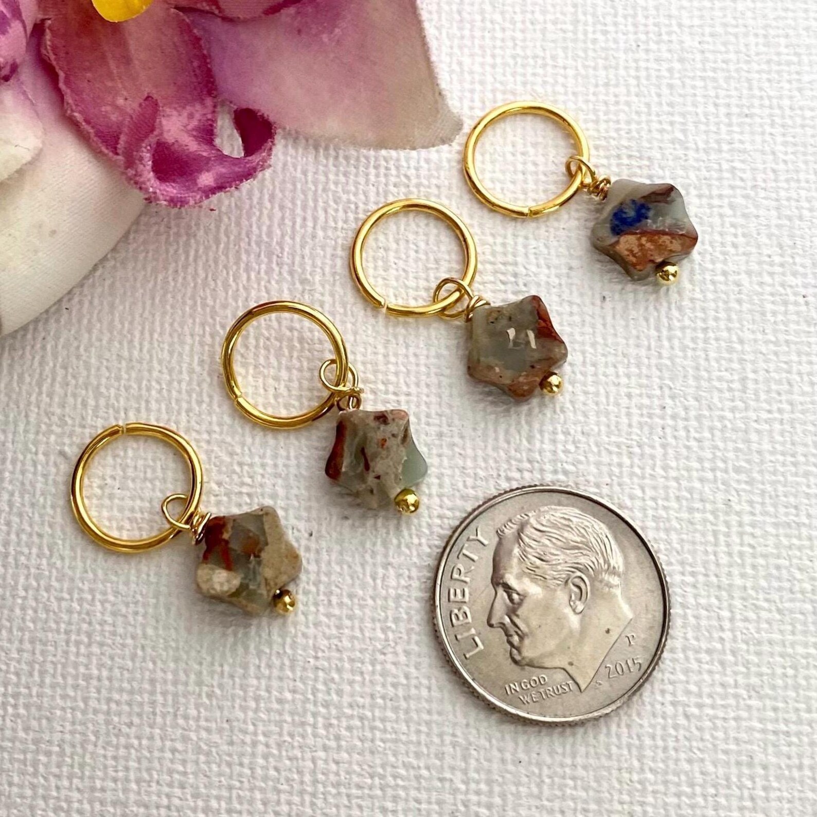 Hair Rings W/serpentinite Jasper Stars Set of 4 Braid/dread Rings ...
