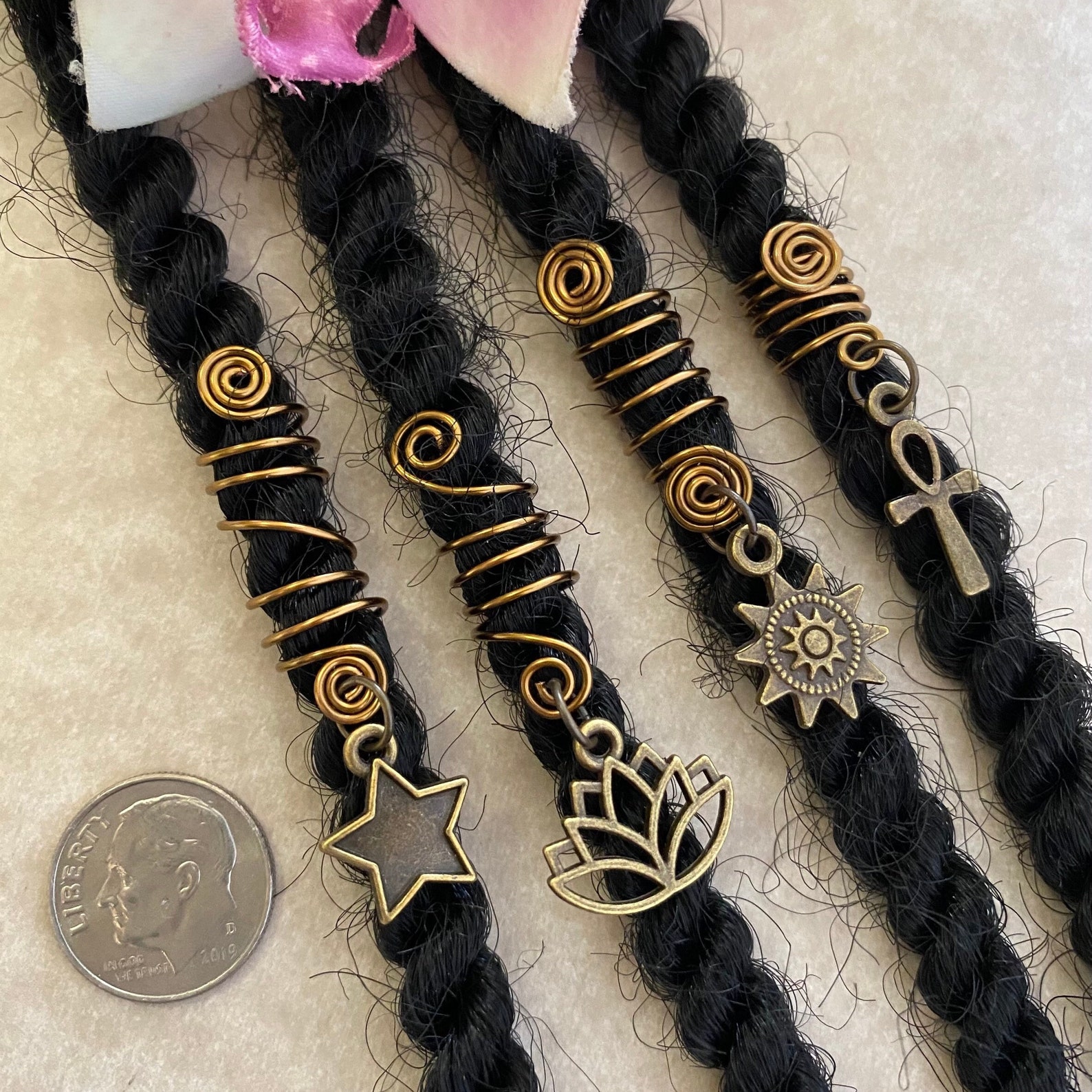 Bronze Lotus, Star, Sun or Ankh Dread/braid Charm Dreadlock Coil Loc ...