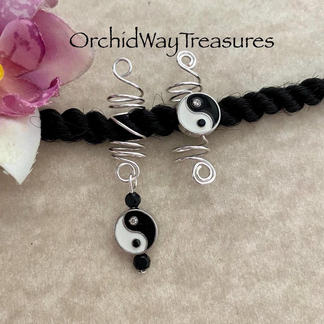 Silver Yin Yang Dread/braid Charm W/crystal Accents Dreadlock Coil Loc ...