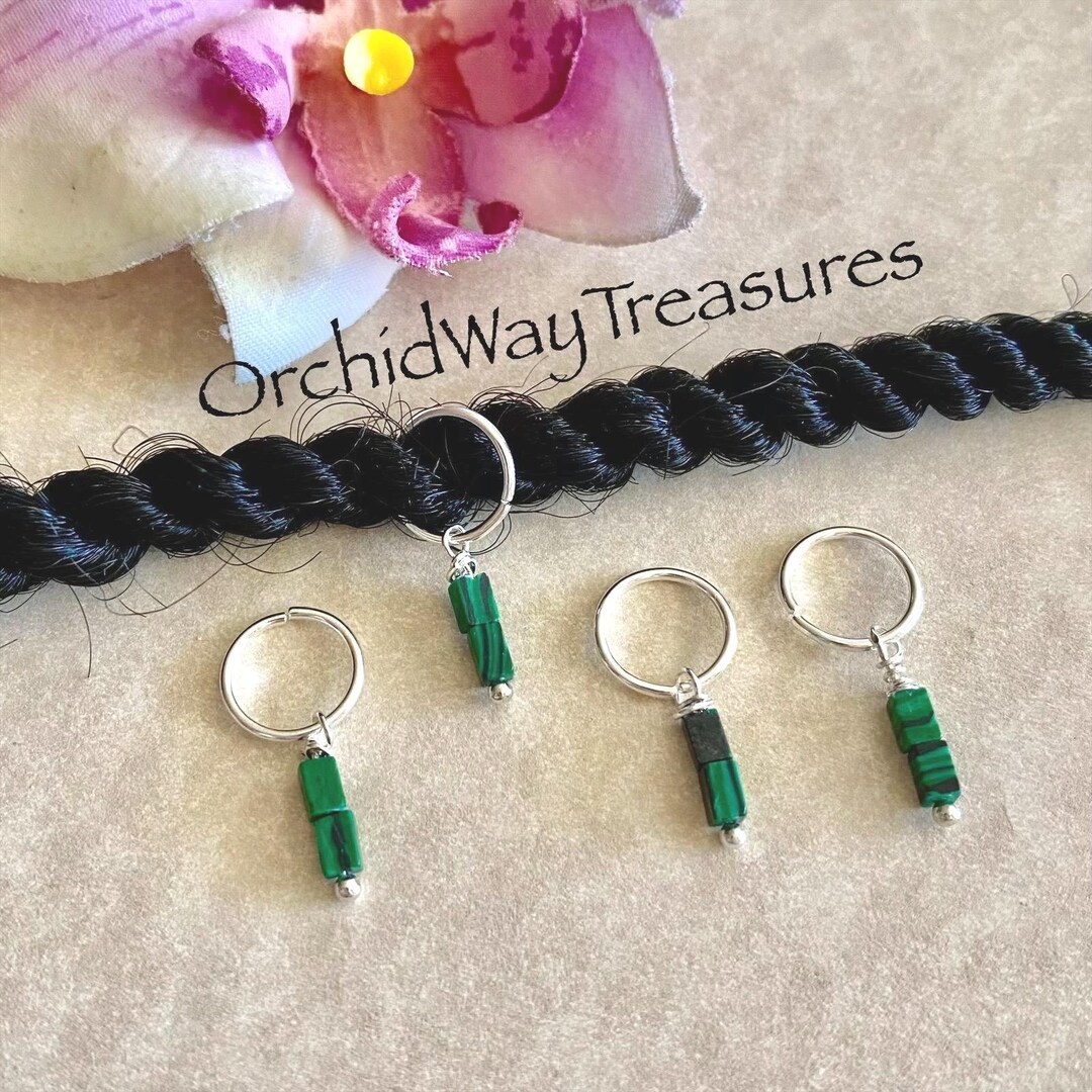 Hair Rings W/malachite Gemstones Set of 4 Braid/dread Rings Loc Jewelry ...