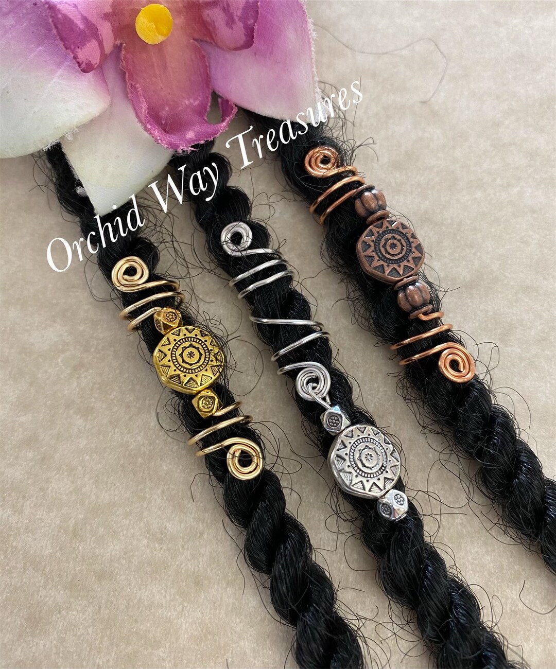 Loc Jewelry Gold, Silver, or Copper Medallion Dreadlock Charm Hair ...