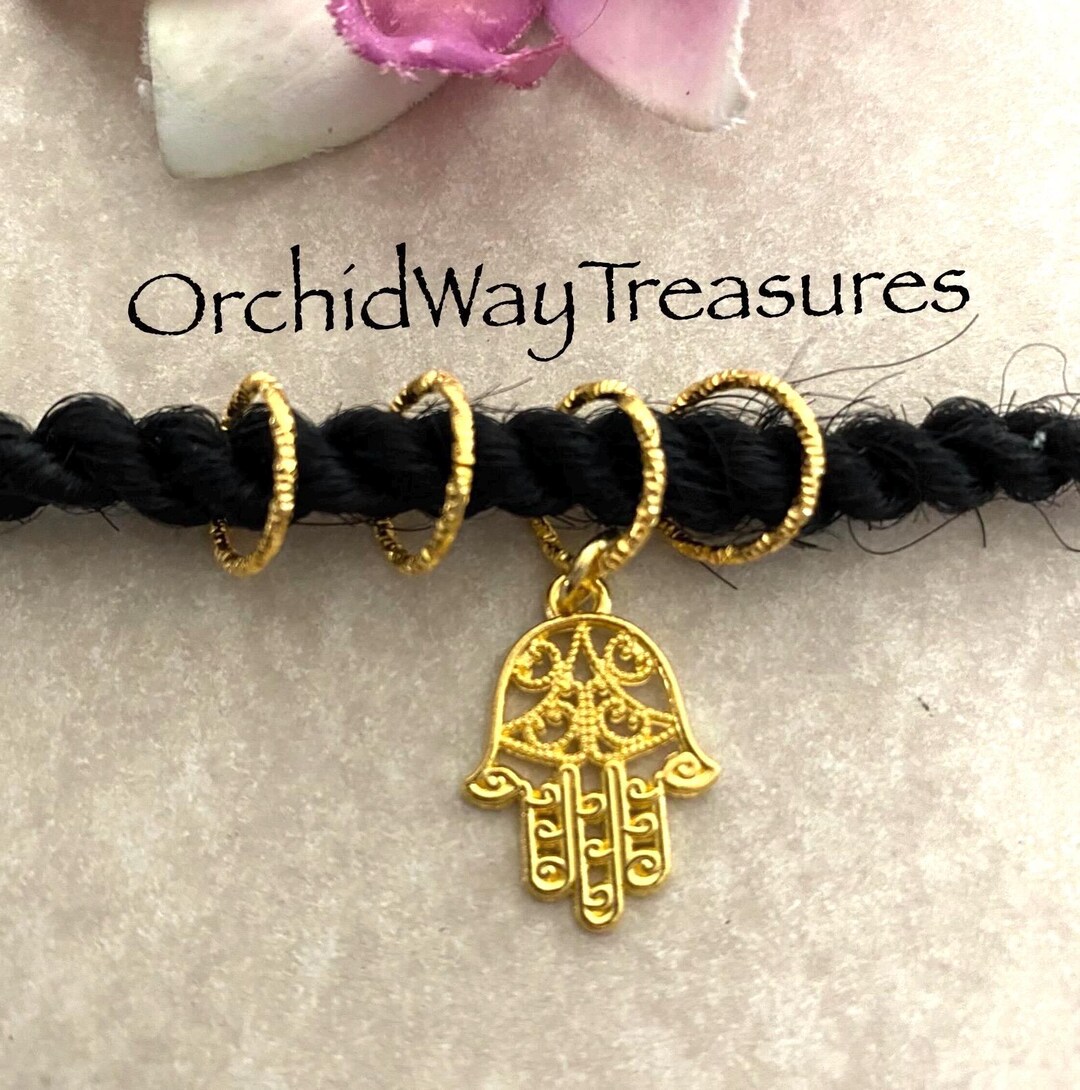 Gold Hair Rings W/filigree Hamsa Hand Set of 4 Textured Dread/braid ...
