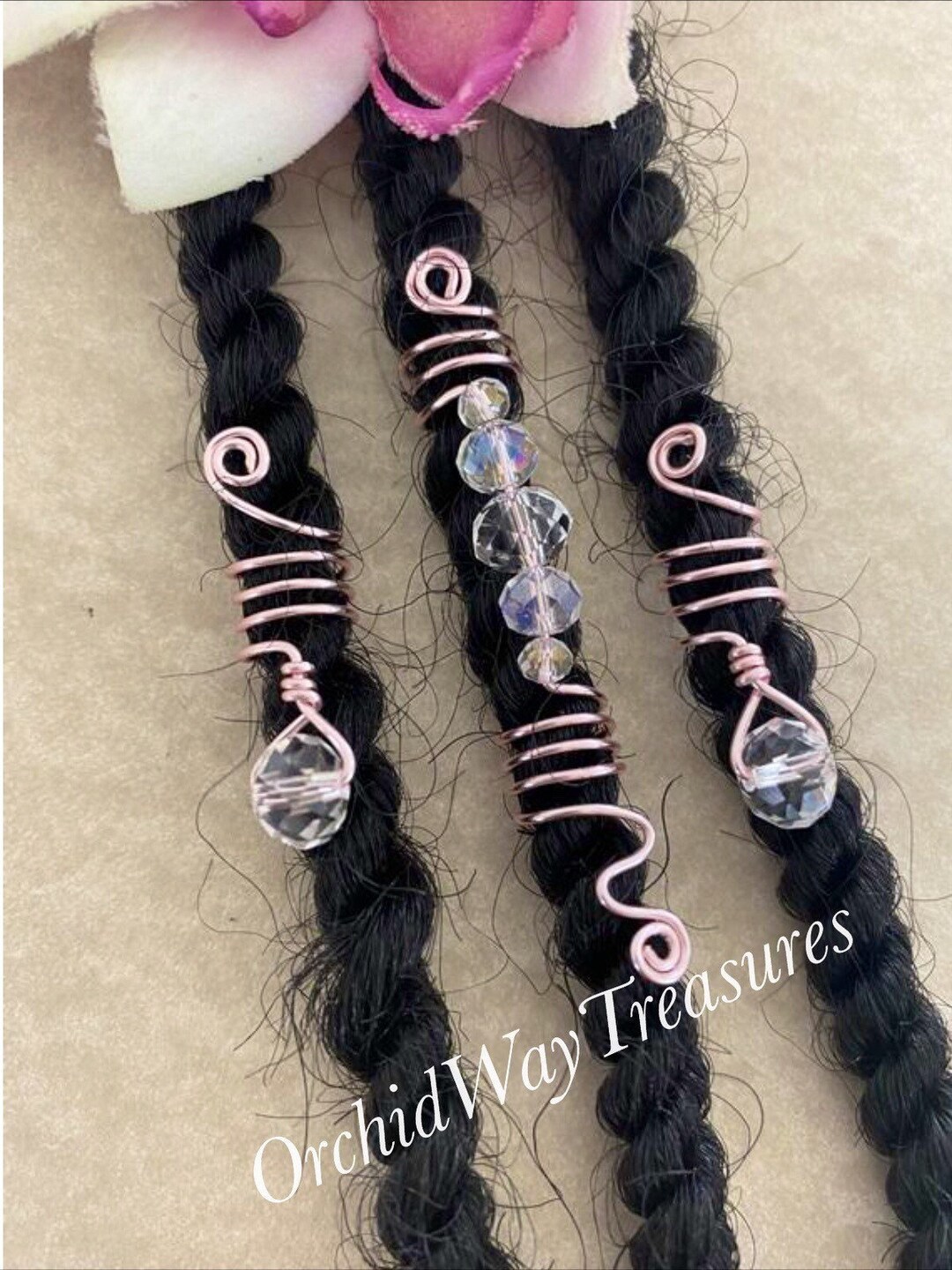 Loc Jewelry Pink w/Clear Glass Crystals Set of 3 Dreadlock Cuffs Hair ...