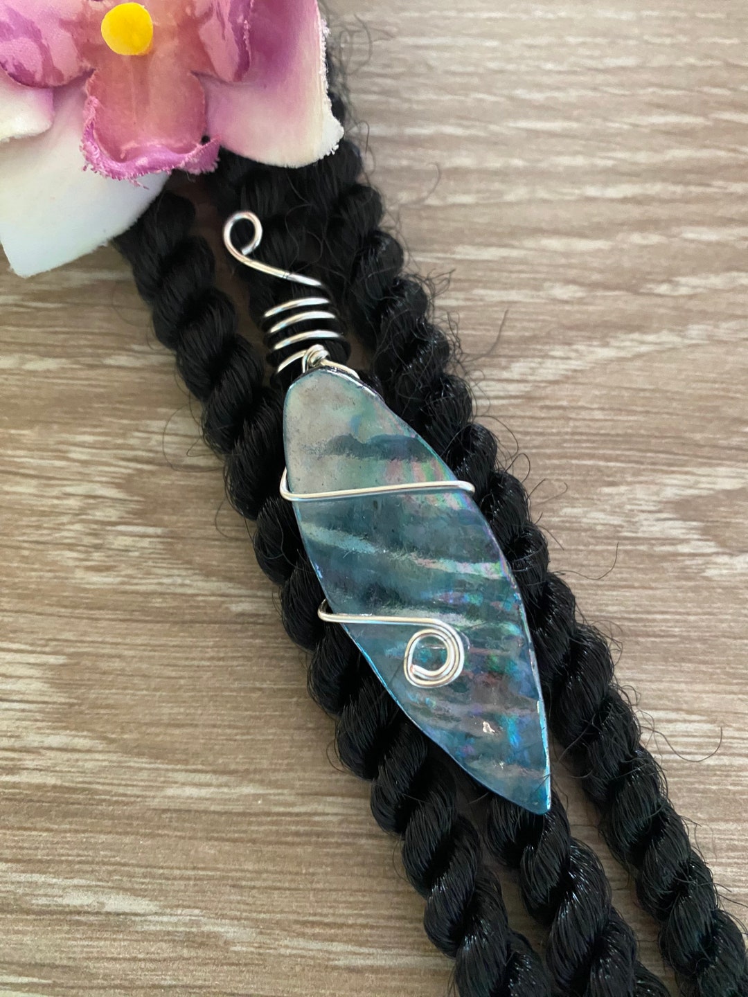 Loc Jewelry Silver W/aqua Shell Dreadlock Charm Hair Jewelry Locs ...