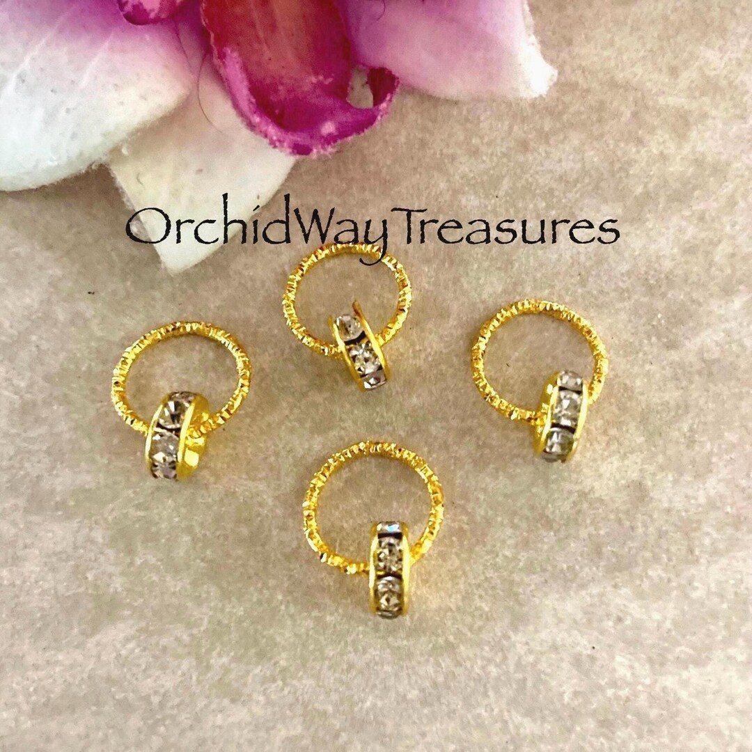 Gold Textured Hair Rings W/rhinestones Set of 4 Braid/dread Rings Loc ...