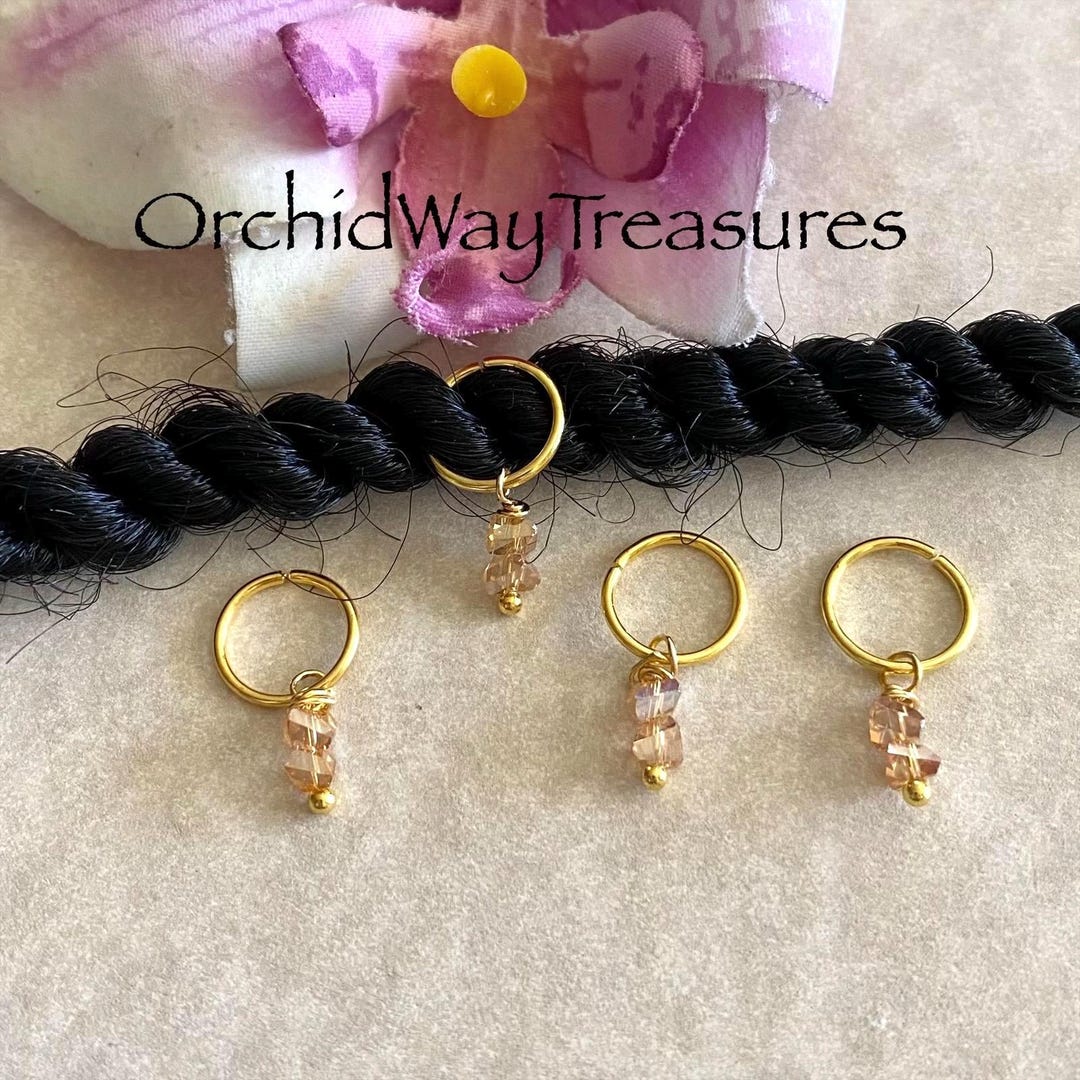 Gold Hair Rings W/amber Glass Beaded Dangles Set of 4 Braid/dread Rings ...