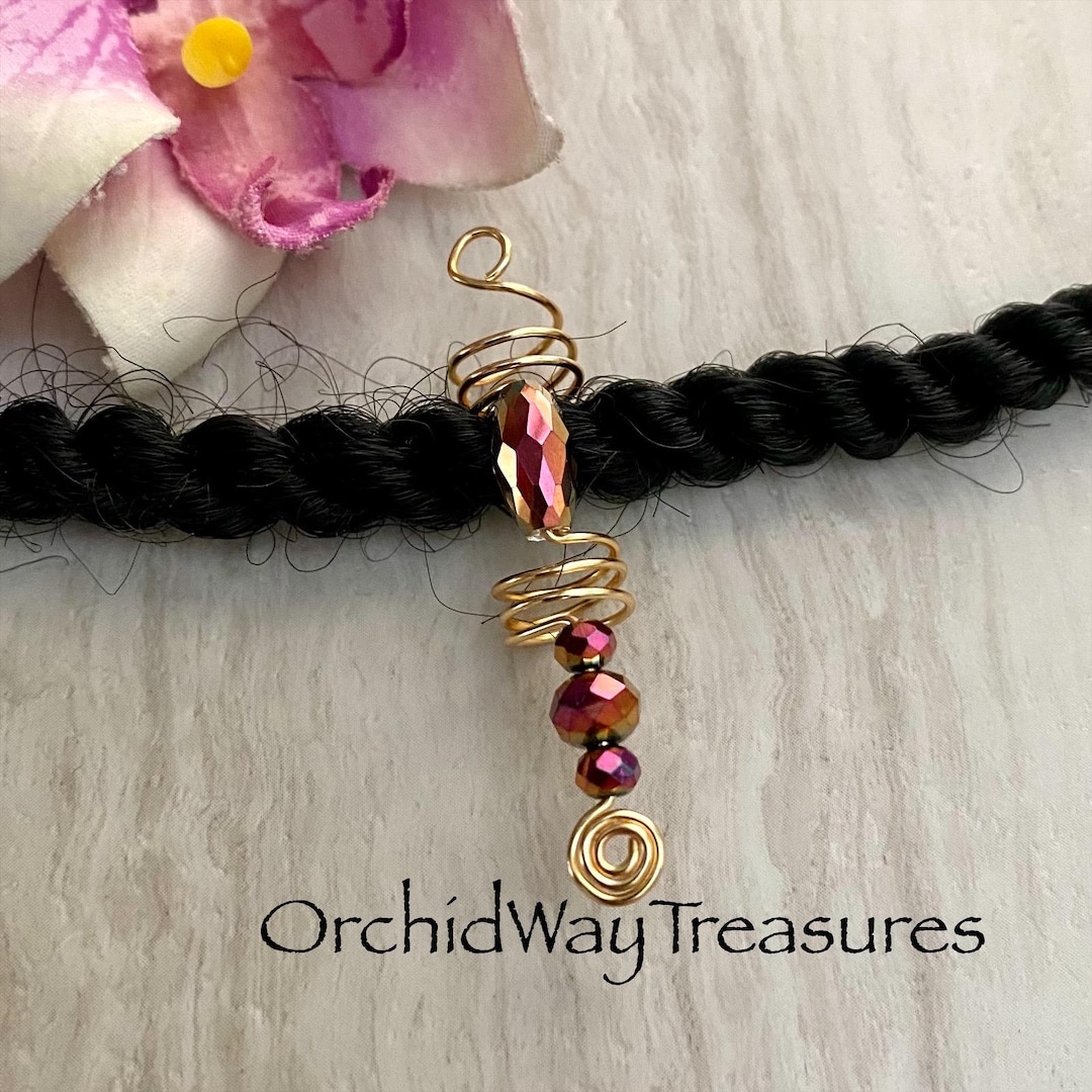 Gold Loc Coil W/ab Glass Beads Dread/braid Charm Loc Jewelry Dreadlock ...