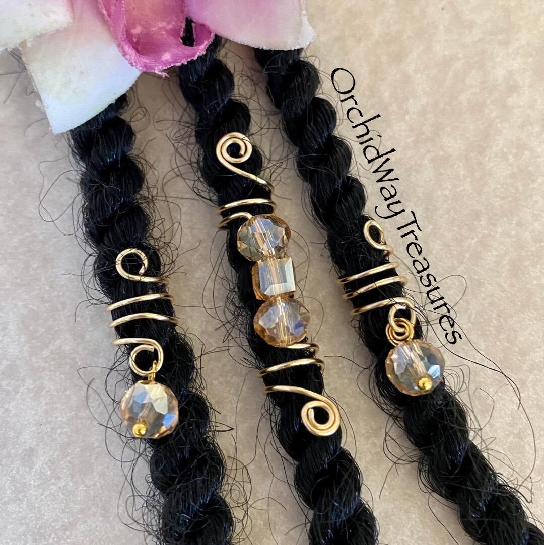 Loc Jewelry W/amber Glass Beads Dread/braid Charms Set of 3 Dreadlock ...