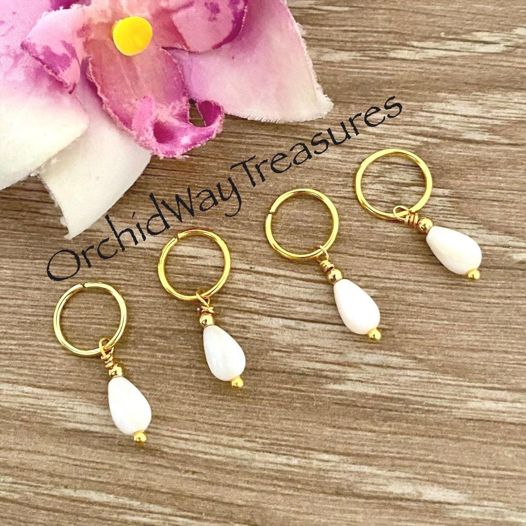 Gold Hair Rings W/white Teardrop Shells Braid/dread Rings Set of 4 ...