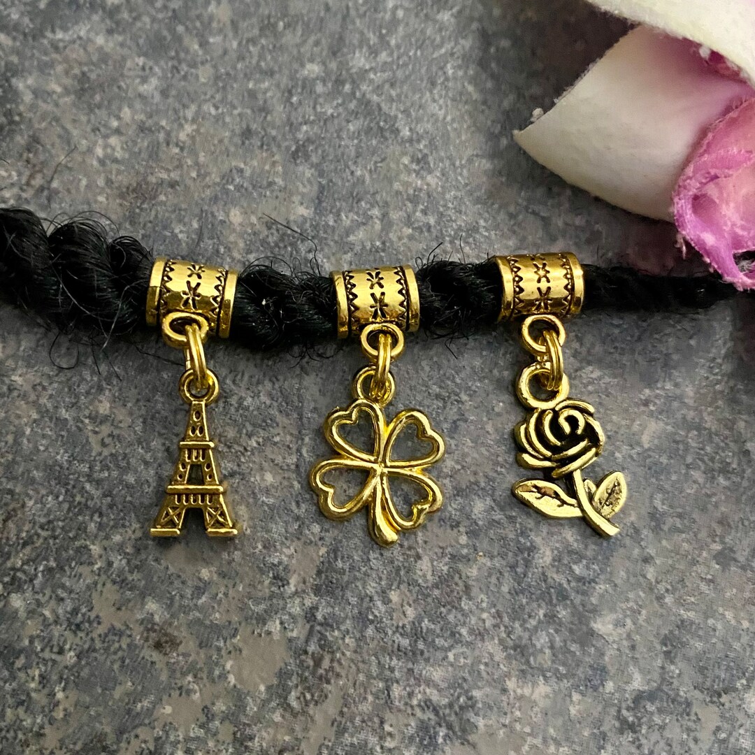 Loc Jewelry Gold Eiffel Tower, Rose, or 4 Leaf Clover Dread/braid Charm ...