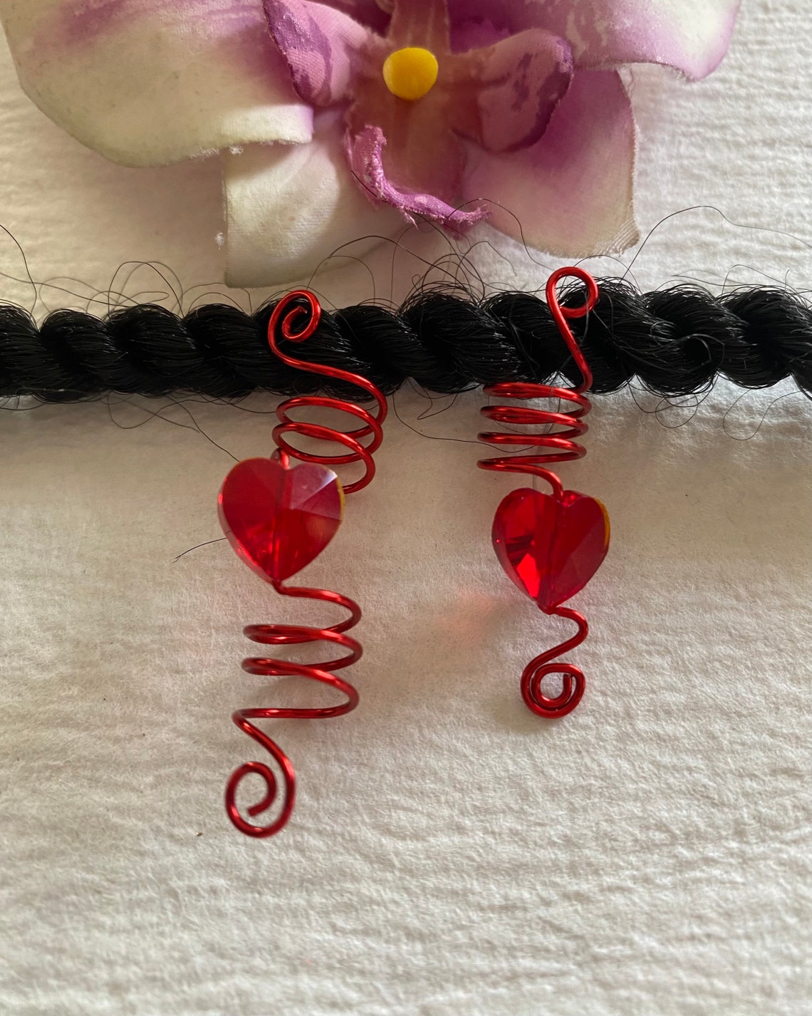 Loc Jewelry Red Crystal Heart Braid/dread Charm Dreadlock Coil ...
