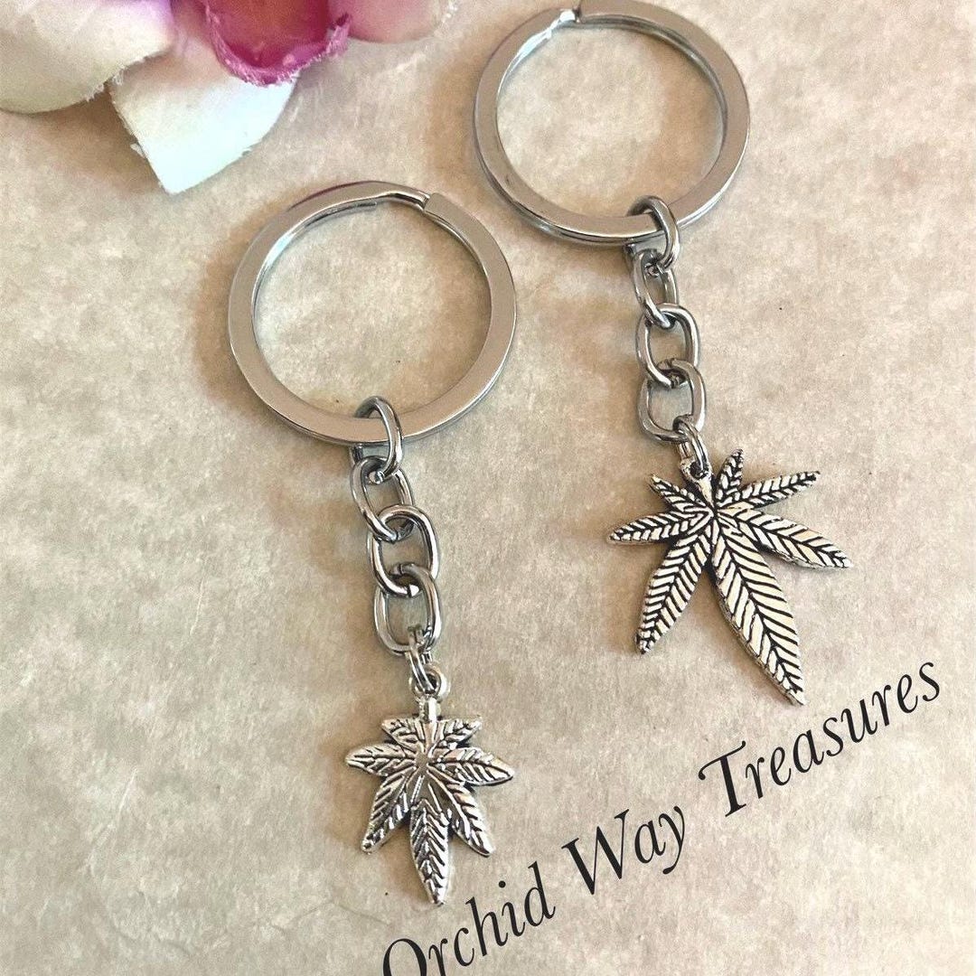 Silver Pot Leaf Keychain Marijuana Leaf Key Ring 420 Gifts Weed Leaf ...